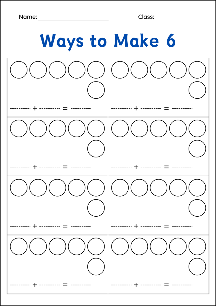 Ways to Make 6 and 7 Kindergarten Math Worksheets - Making 6 and 7 ...