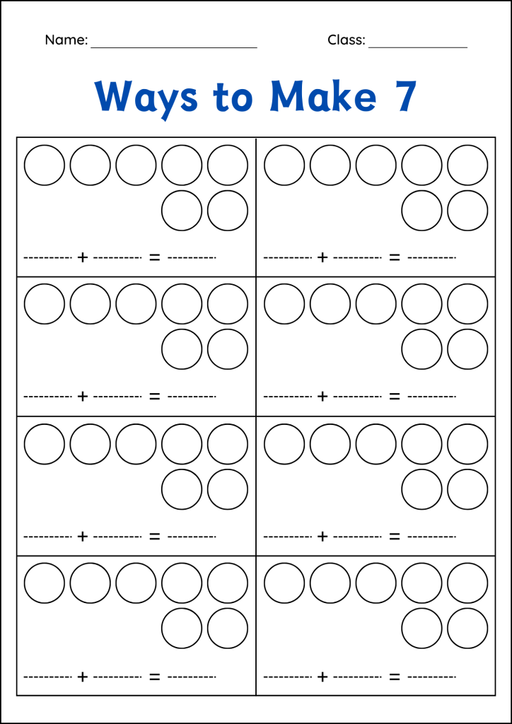 Ways to Make 6 and 7 Kindergarten Math Worksheets - Making 6 and 7 ...
