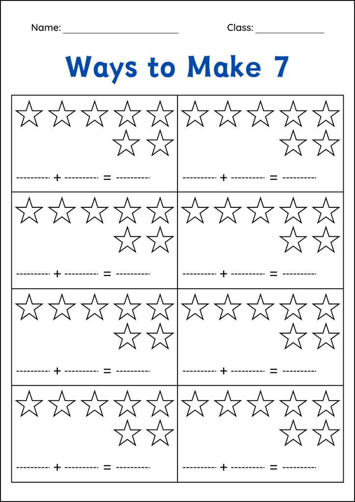 Ways to Make 6 and 7 Kindergarten Math Worksheets - Making 6 and 7 ...