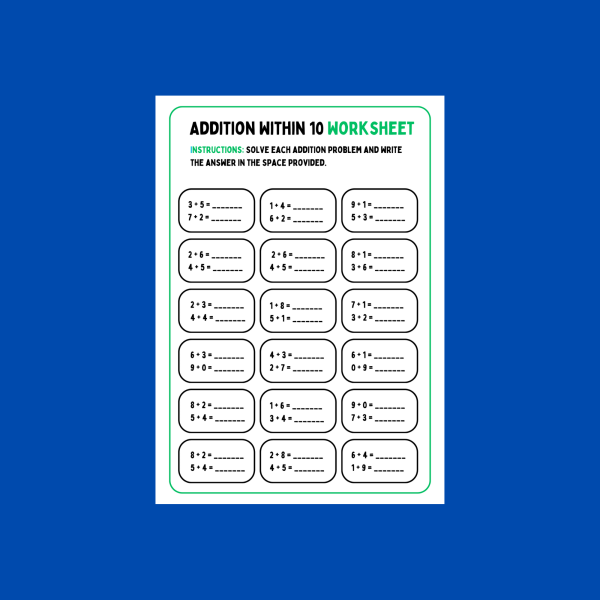 Addition Within 10 Worksheet - Word Problems - Made By Teachers