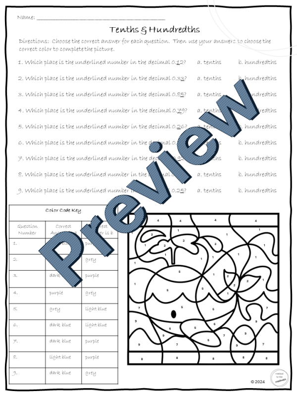 Identifying Tenths, Hundredths and Thousandths - Color By Number ...