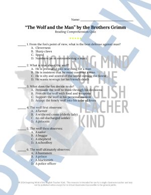 "The Wolf and the Man" by the Brothers Grimm Quiz and Answer Key | Made ...