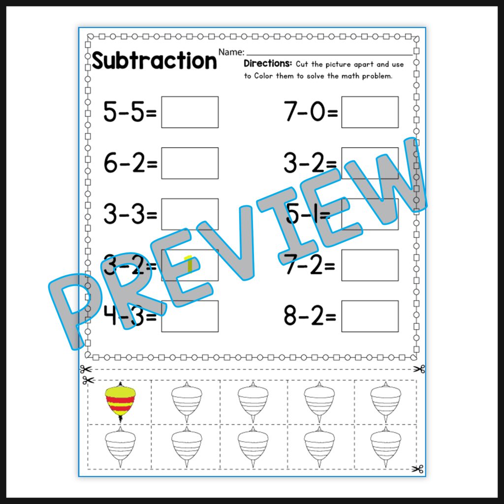 Subtraction Worksheets within 10 Counting - Morning Work Math - Made By ...