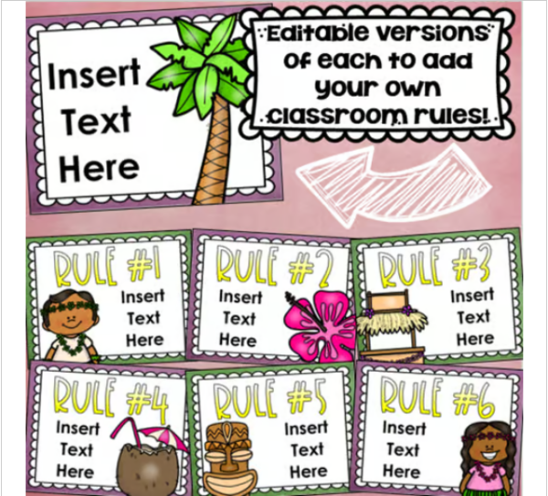 Classroom Rules Posters EDITABLE Back to School Tropical Tiki Luau ...