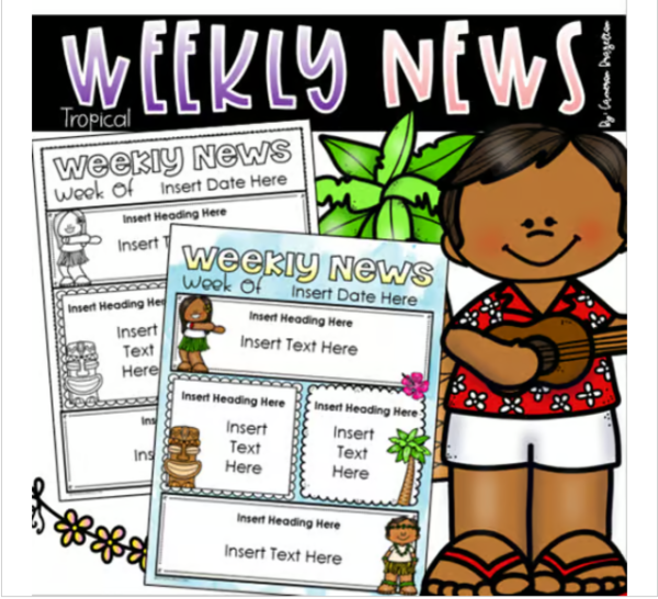 Weekly Newsletter Template Editable Tropical Tiki Luau Hawaii Beach ...