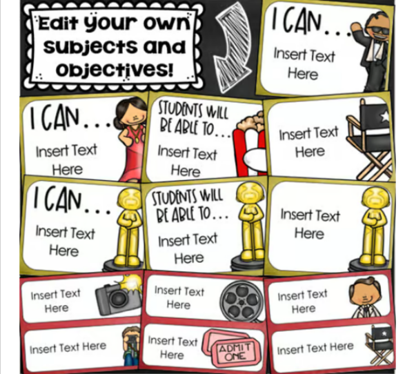 Learning Targets Bulletin Board Objectives Posters Hollywood Movie Star ...