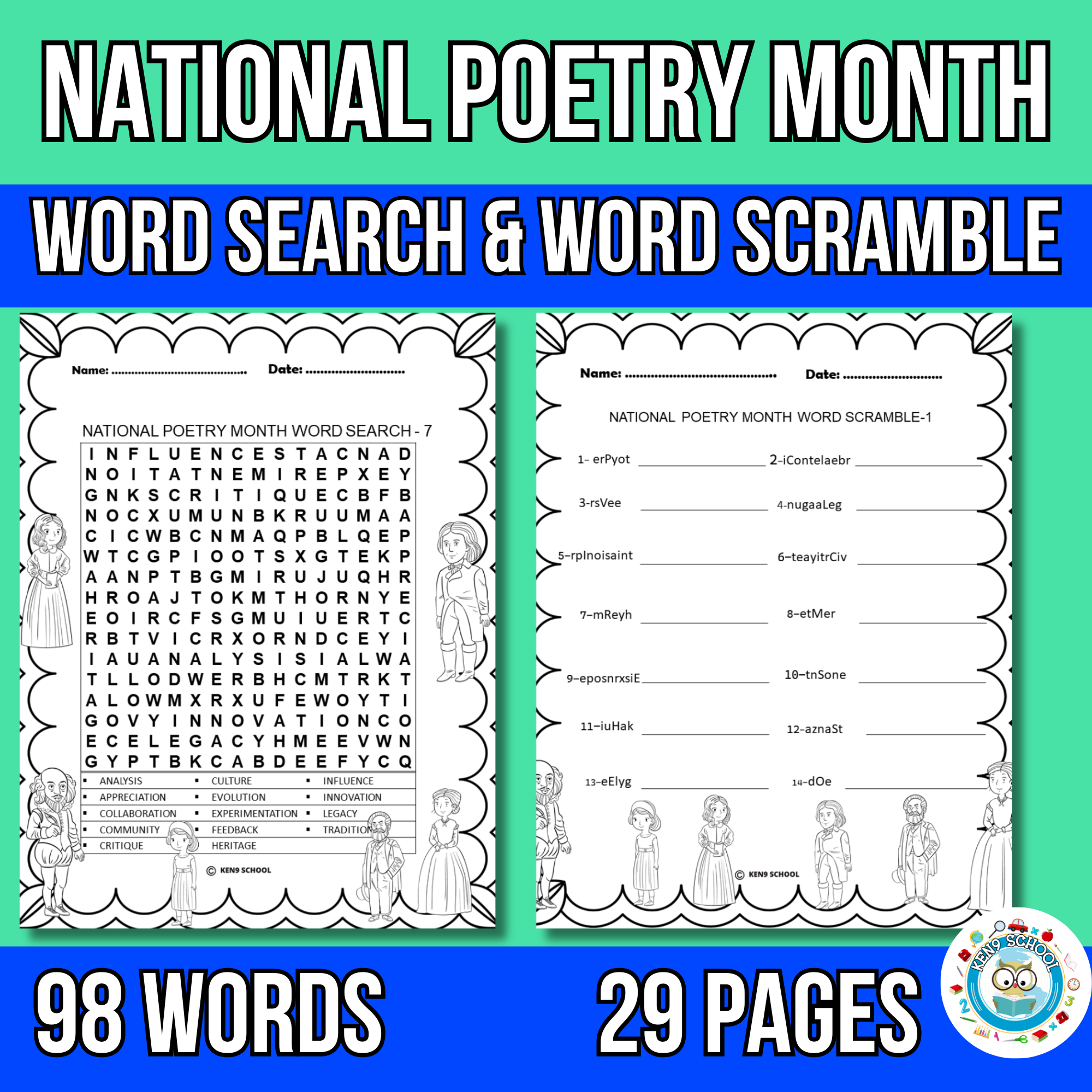 National Poetry Month Coloring Bookmarks|Famous Poets coloring ...
