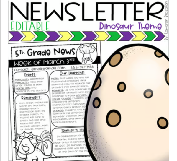 Weekly Classroom Newsletter Template Dinosaur Dino Theme EDITABLE ...