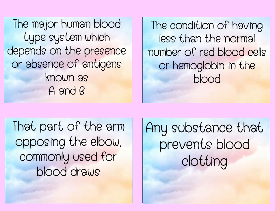 Phlebotomy Key Terms Matching Cards (Hematology, Blood, Health Sciences ...