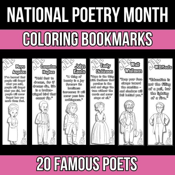 National Poetry Month Coloring Bookmarks|Famous Poets coloring ...