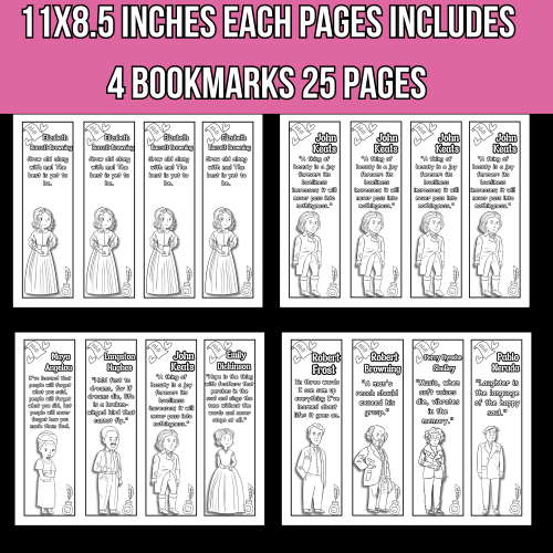 National Poetry Month Coloring Bookmarks|Famous Poets coloring ...