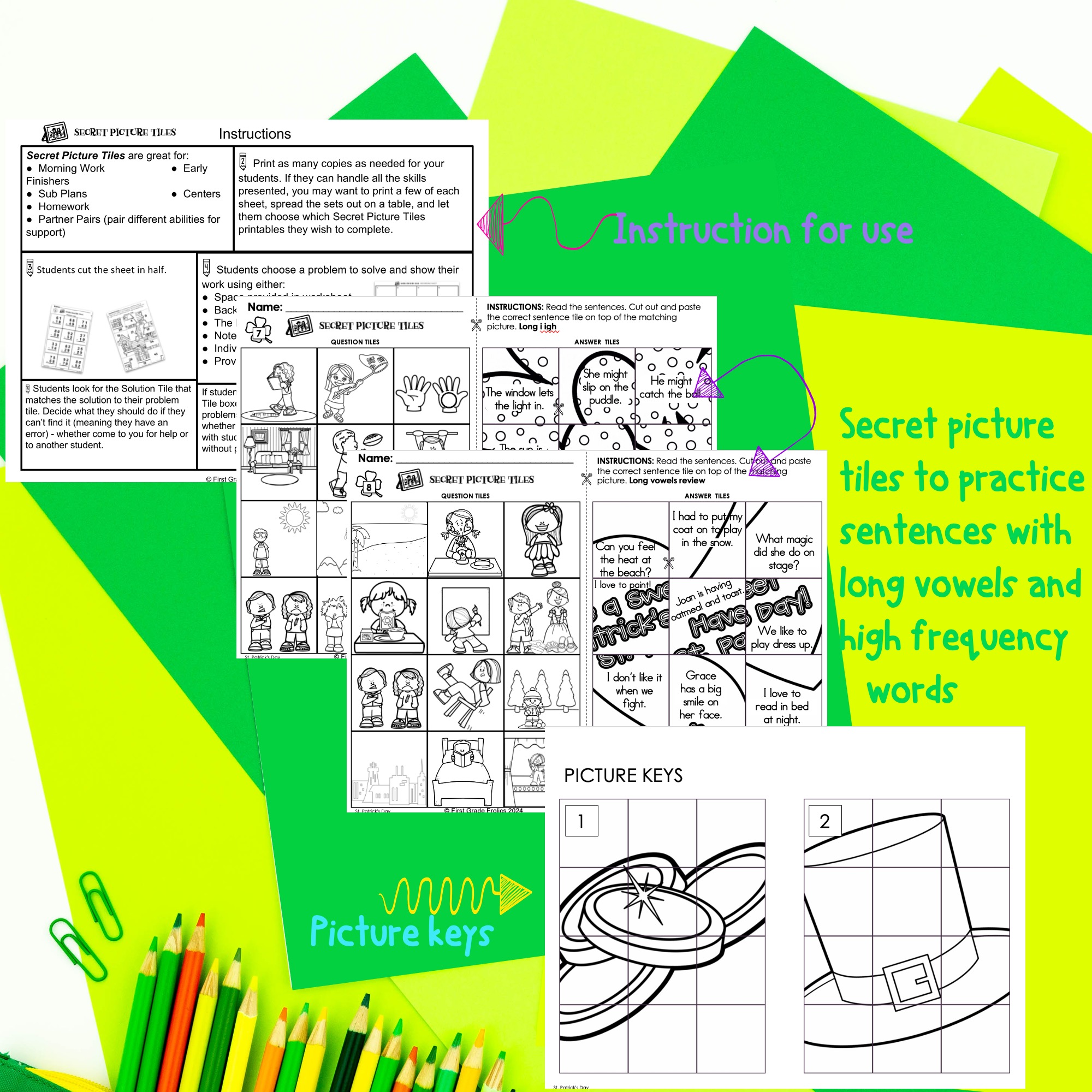 Decodable Sentences Long Vowels & High Frequency Words St Patrick's ...