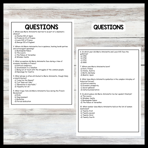 Women's History Month MARIE ANTOINETTE BIOGRAPHY Reading Comprehension ...