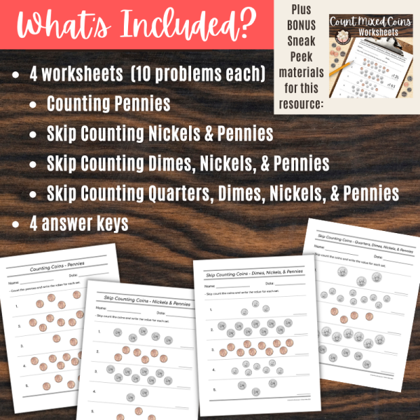 Skip Counting Coins Worksheets - Montessori Money Counting Worksheets ...