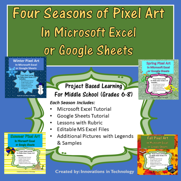 Seasonal Pixel Art using MS Excel or Google Sheets - Winter, Spring ...