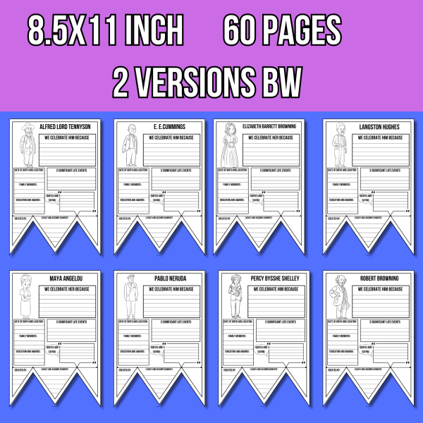 National Poetry Month Biography Research Templates Pennant Activities ...