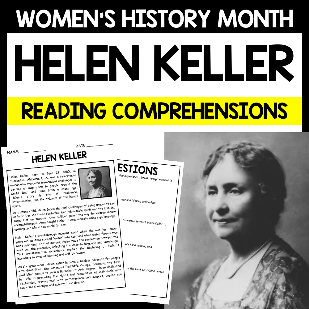 Women's History Month HELEN KELLER BIOGRAPHY Reading Comprehension ...