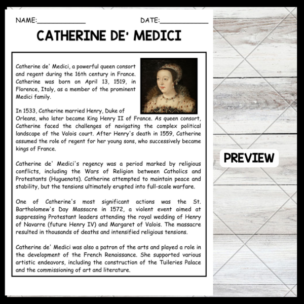Women's History Month CATHERINE DE' MEDICI BIOGRAPHY Reading ...