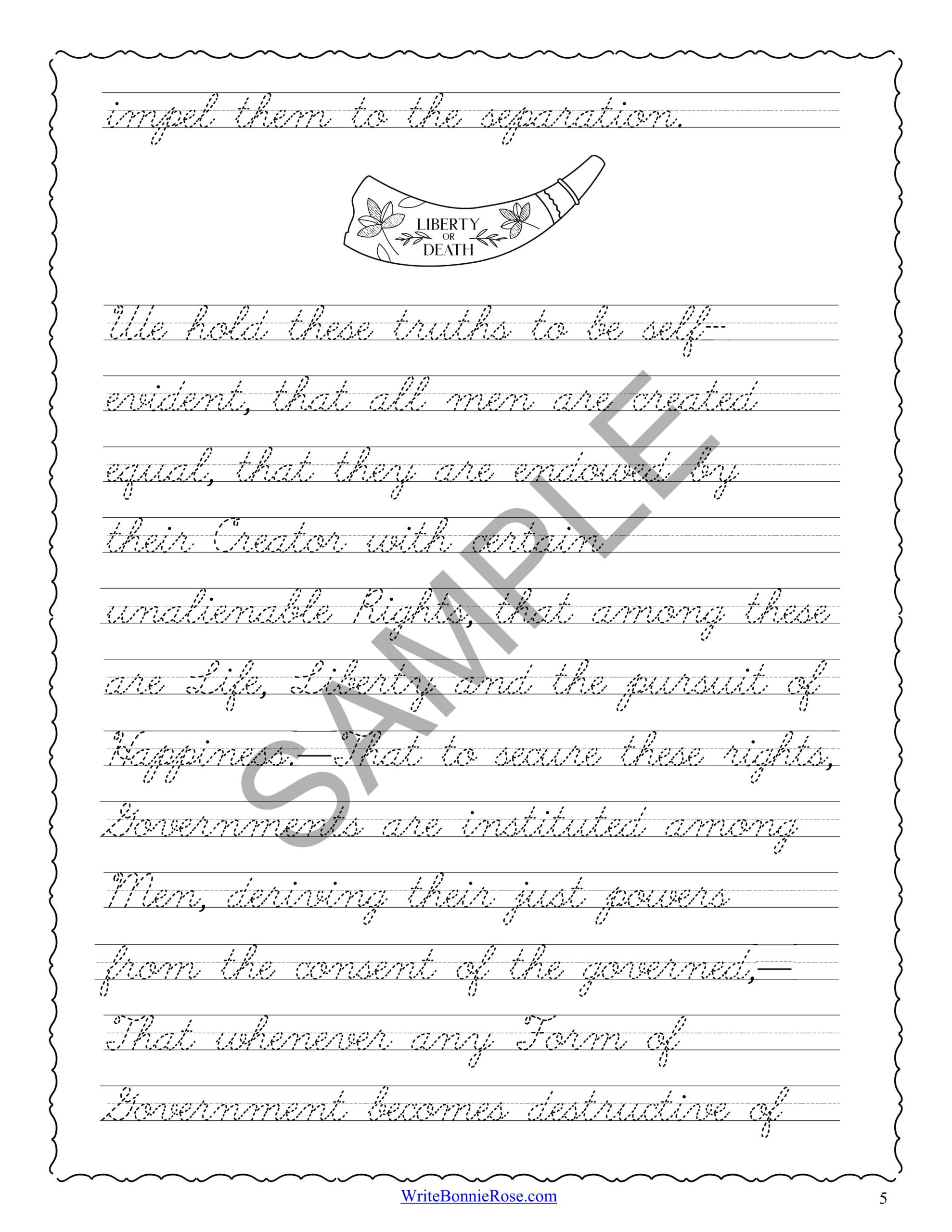 Founding Documents Copywork: Declaration of Independence - Cursive ...