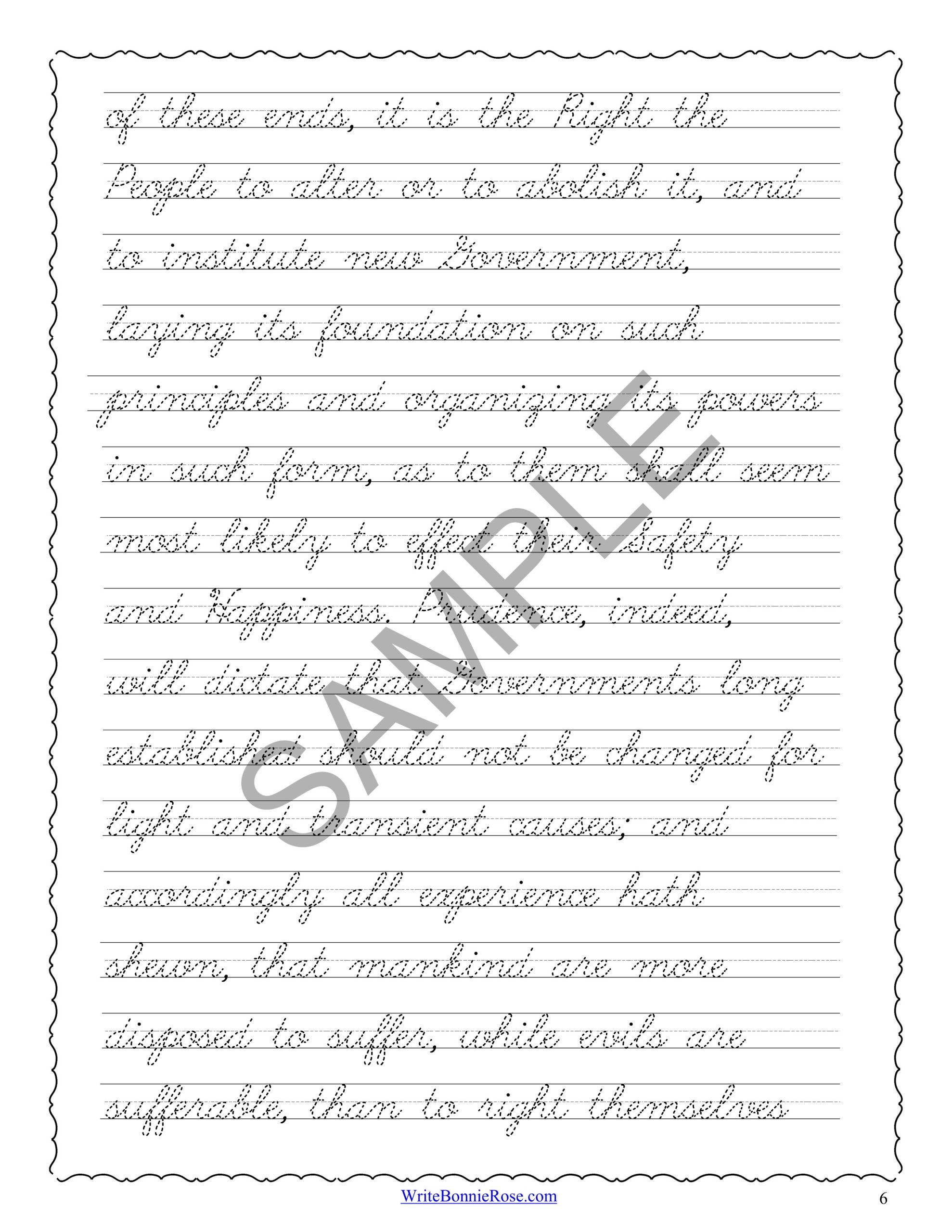 Founding Documents Copywork: Declaration of Independence - Cursive ...