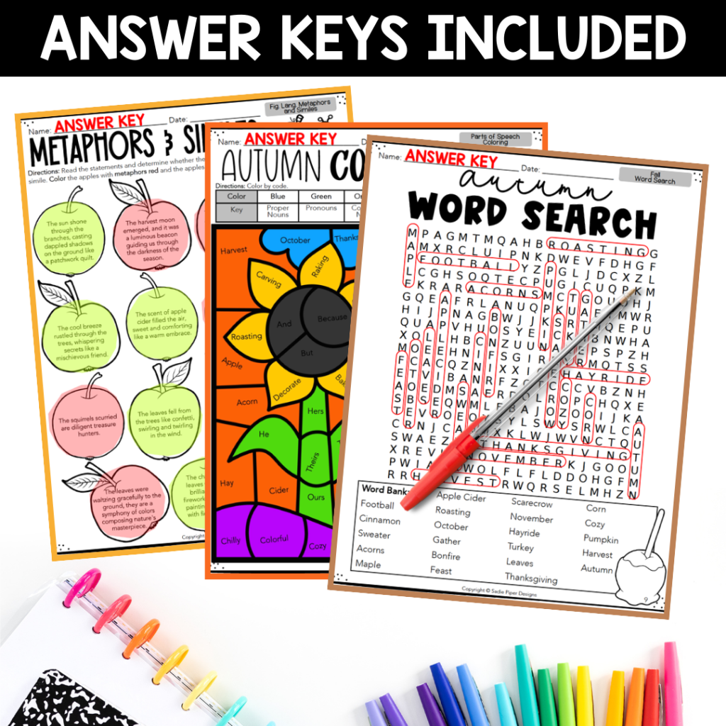 Fall Reading and Language Arts Worksheets & Activities / Thanksgiving ...