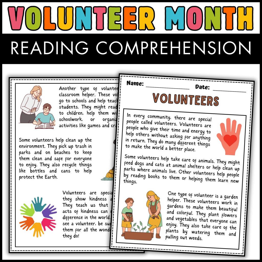 April National Volunteer Month Reading Comprehension Passage ...