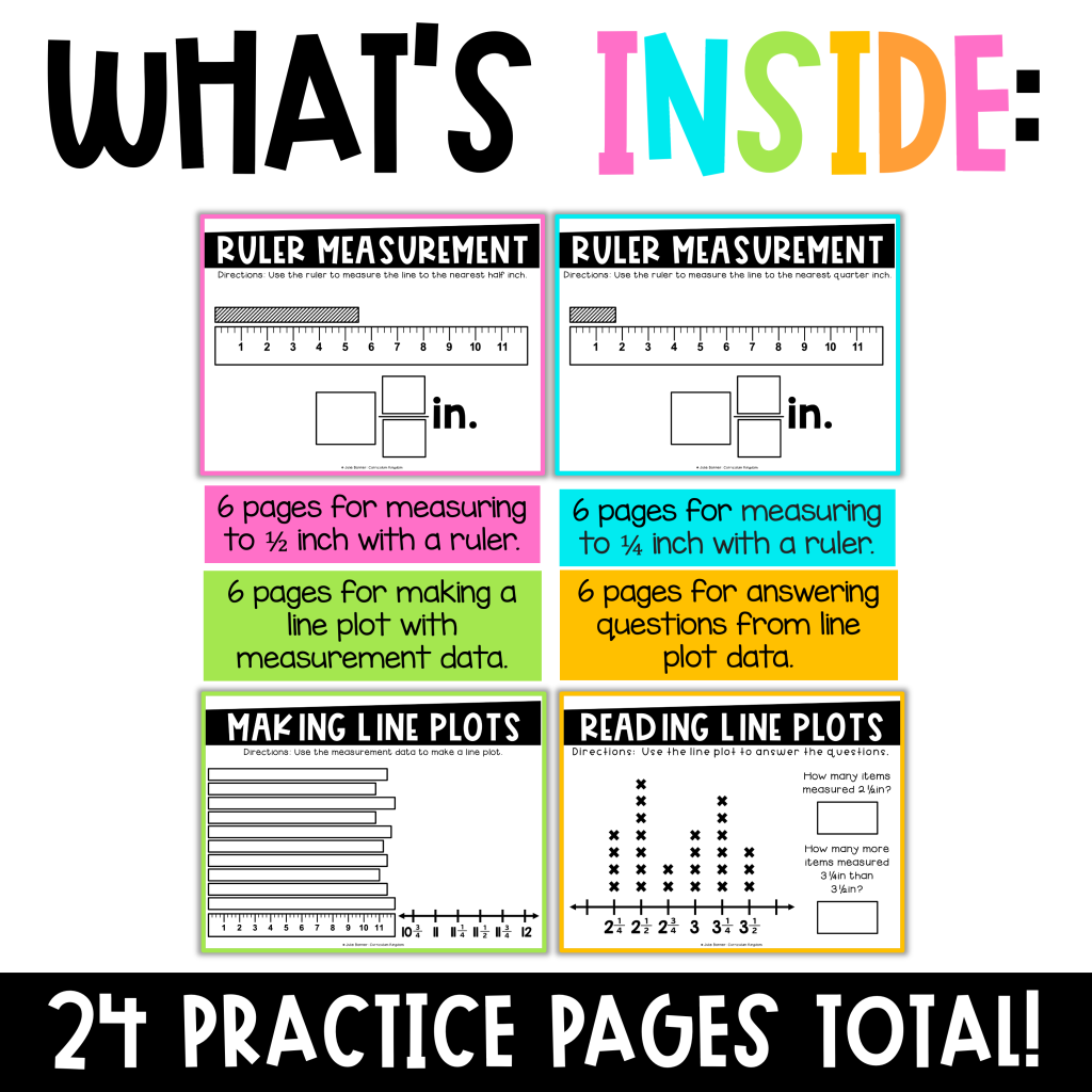 Line Plots with Fractions and Measuring to the Quarter Inch Worksheets ...