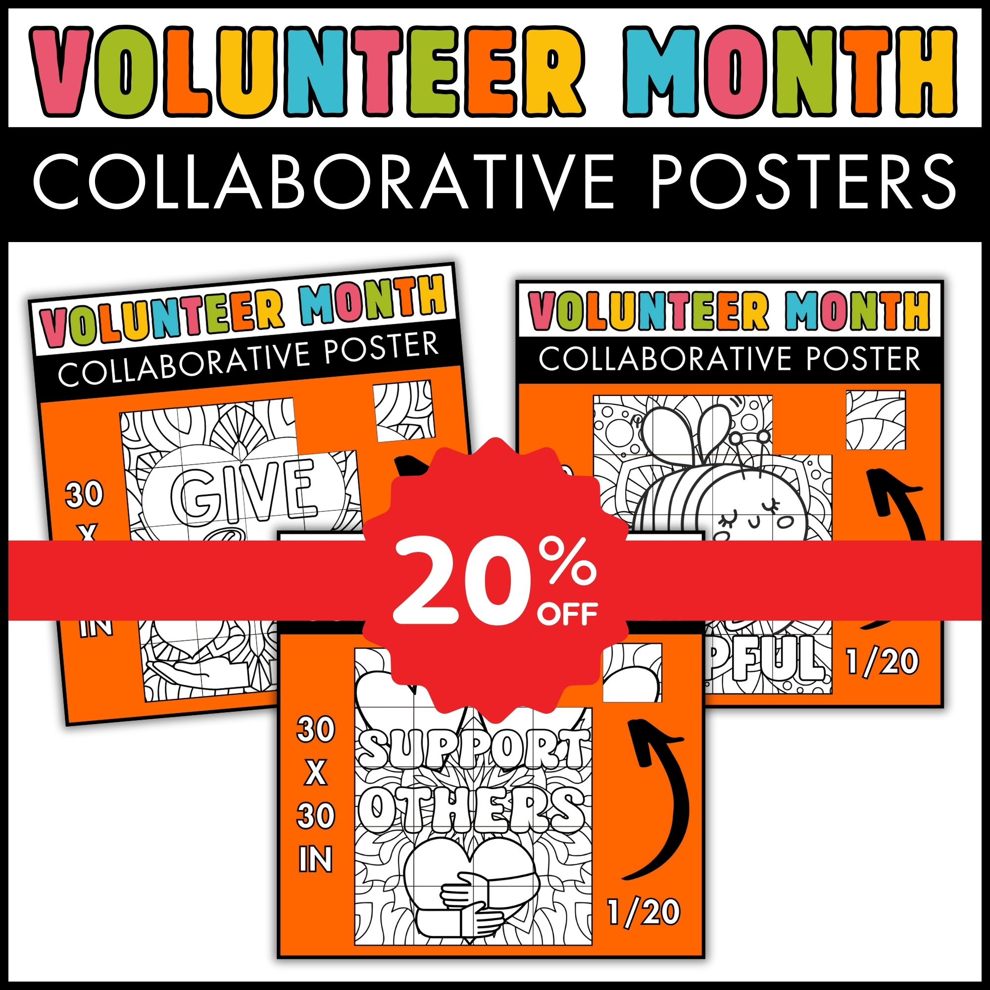 April National Volunteer Month Collaborative Coloring Posters Bundle ...