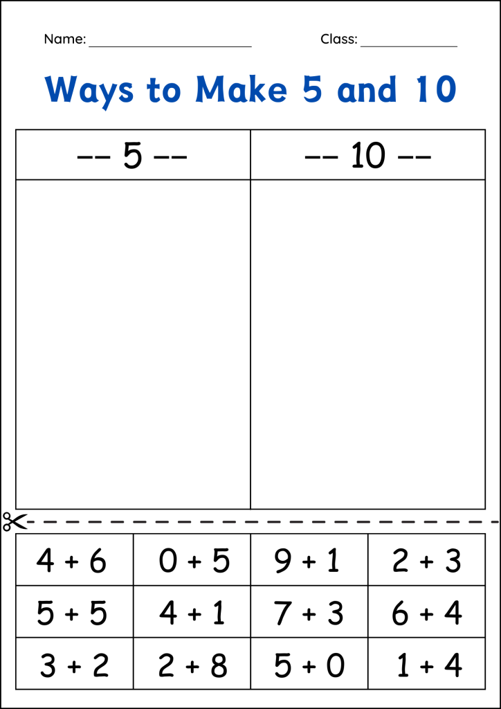 Ways to Make 5 and 10 Kindergarten Math Worksheets - Making 5 and 10 ...