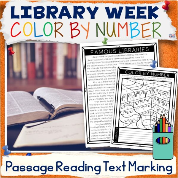 Library Week 2024 Color by Number, Famous Libraries Reading Passage ...