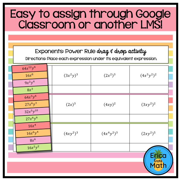 Exponents Power Rule Digital Activity Drag & Drop - Made By Teachers