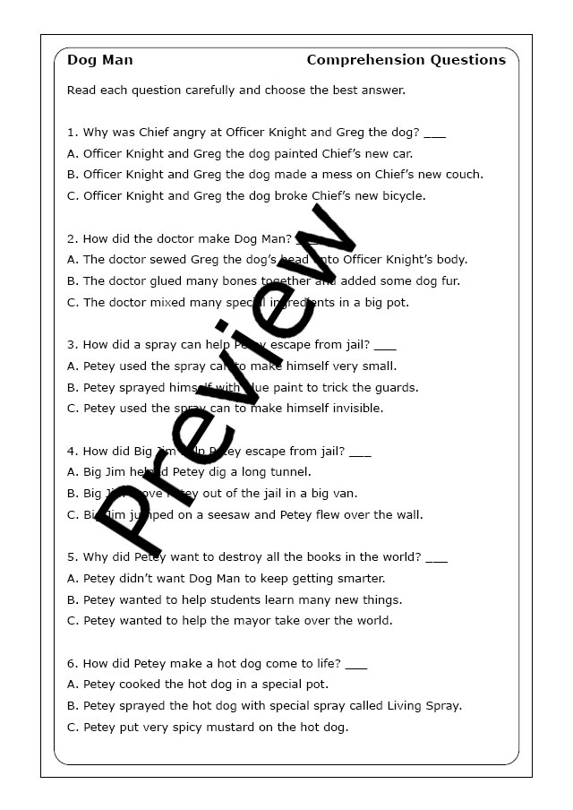 Dog Man Series: A Bundle of Worksheets (Book #1 to Book #10) | Made By ...