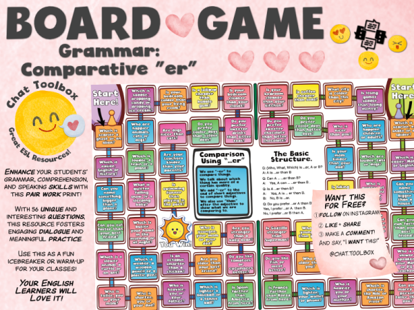 English Chat using Comparative "er" Board Game! Your students will love ...