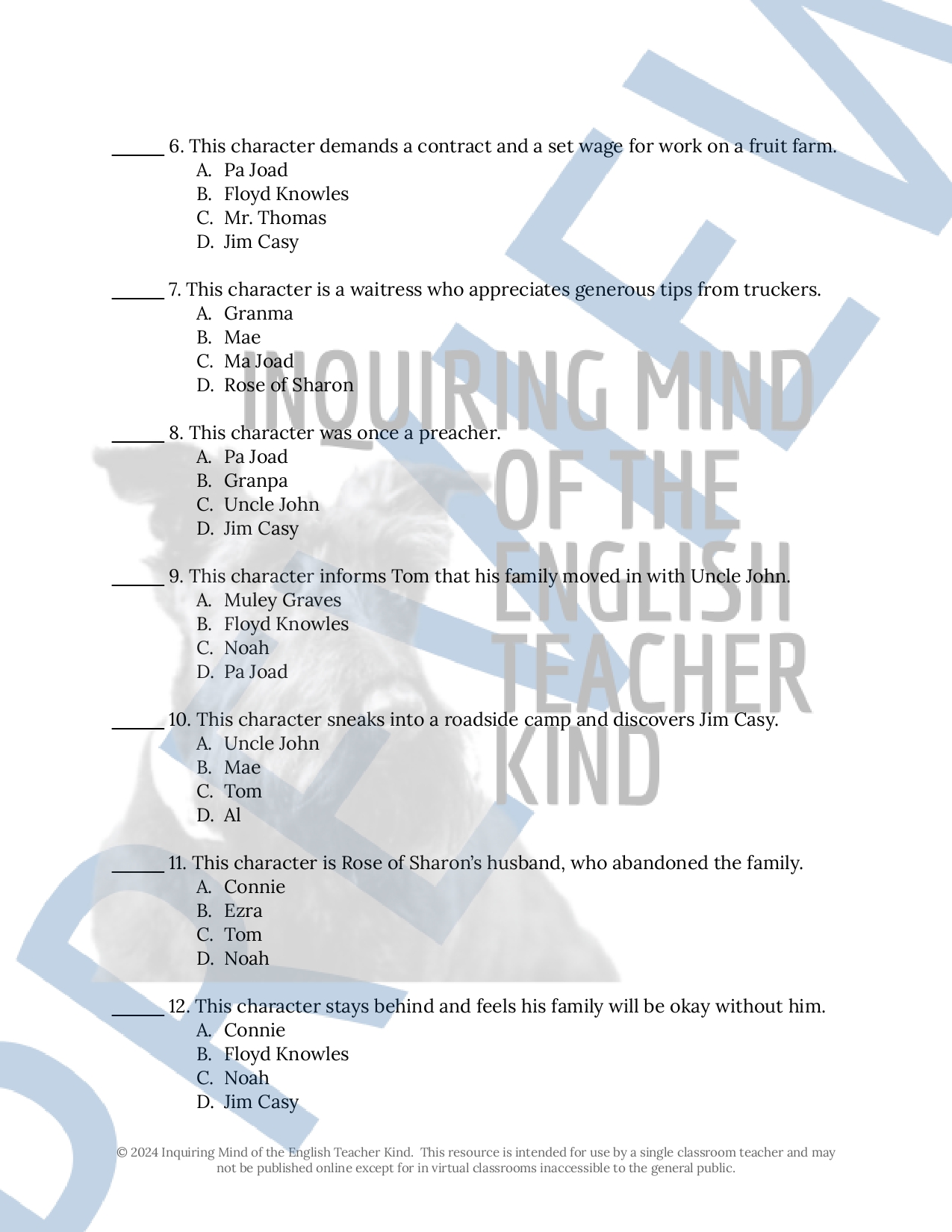 The Grapes of Wrath Quizzes, Vocabulary Games, Test, and Answer Keys ...