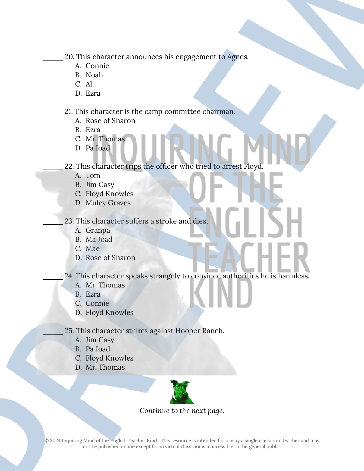 The Grapes of Wrath Quizzes, Vocabulary Games, Test, and Answer Keys ...