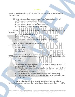 The Grapes of Wrath Quizzes, Vocabulary Games, Test, and Answer Keys ...