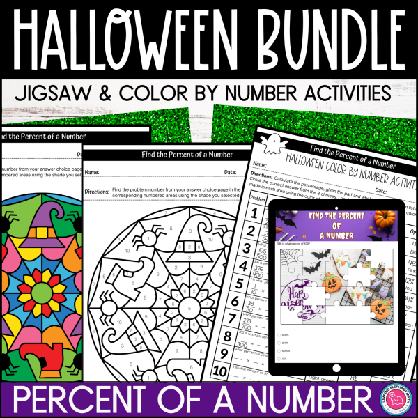 Percent of a Number Halloween Activities Color by Number and Google ...