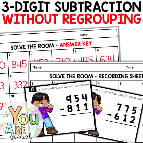 3 Digit Subtraction Without Regrouping Kindness Math Activities - Made ...