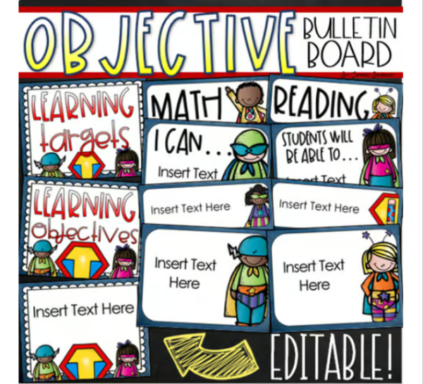 Learning Targets Bulletin Board Objectives Posters Superhero Theme ...