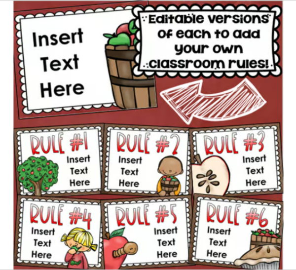Classroom Rules Posters EDITABLE Back to School Apple Theme | Made By ...