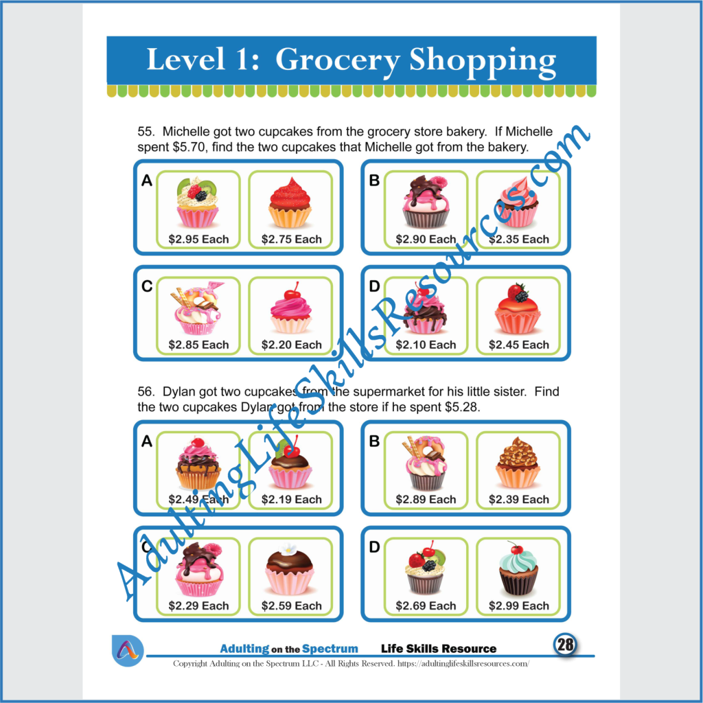 Money Math Life Skills Worksheet - Level 1 Grocery Shopping - Made By ...