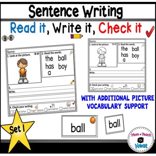 Kindergarten Sentence Structure Writing *Sentence Building (Set 1 ...