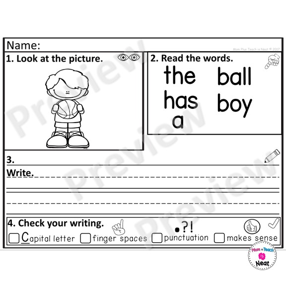Kindergarten Sentence Structure Writing *Sentence Building (Set 1 ...