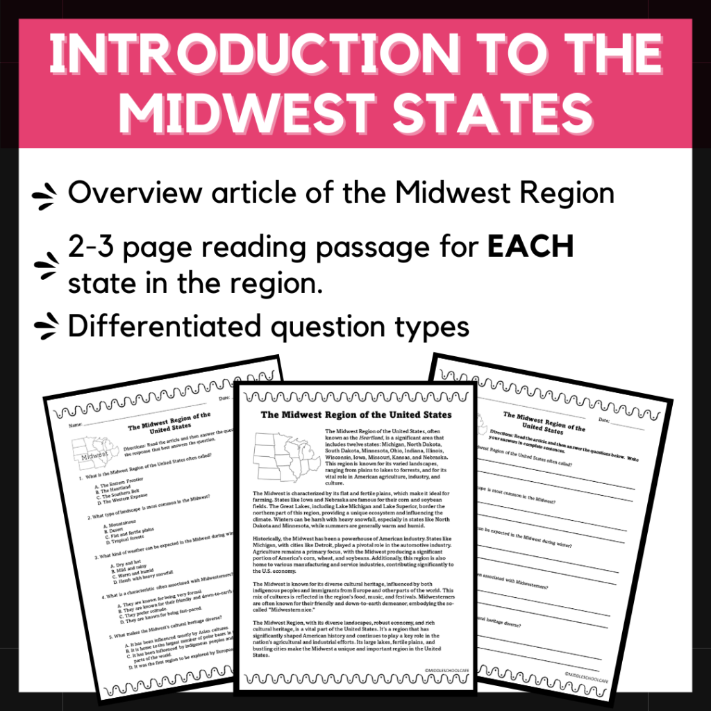 5 Regions of the US | Midwest Region Reading Passages | US Region ...