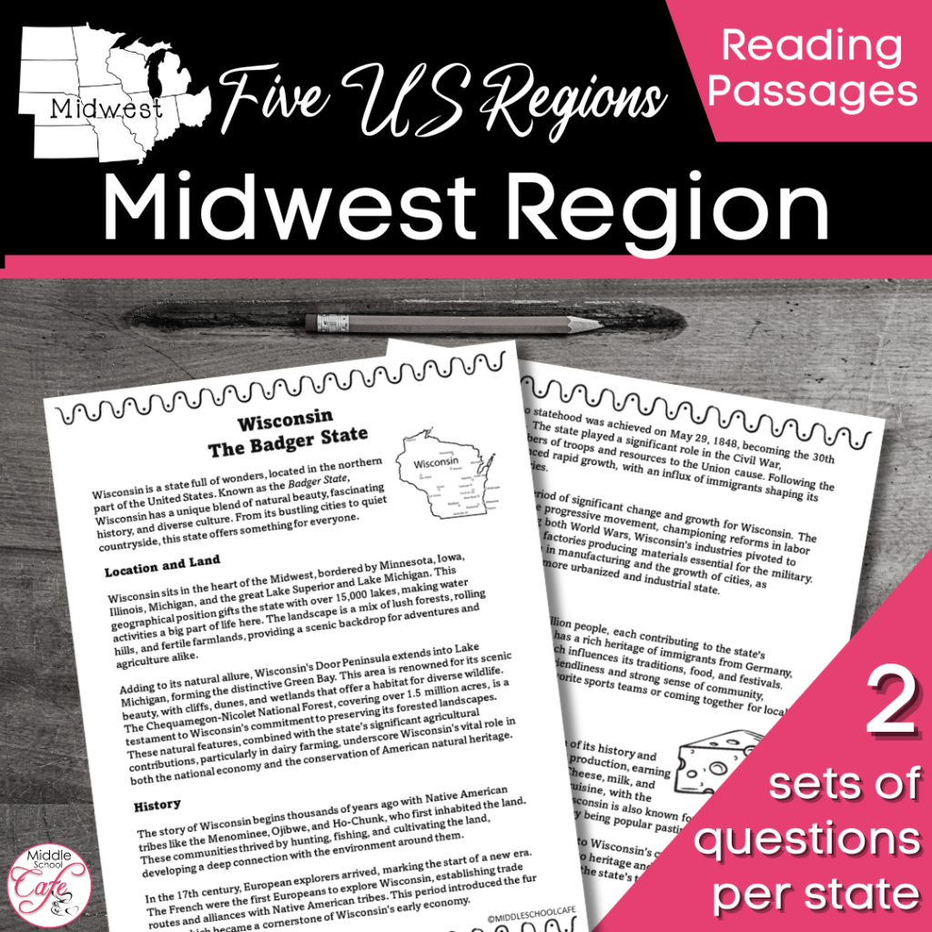 5 Regions of the US | Midwest Region Reading Passages | US Region ...