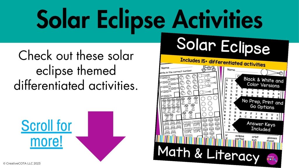 Total Solar Eclipse 2024 Writing and Math Morning Work Centers OT ...
