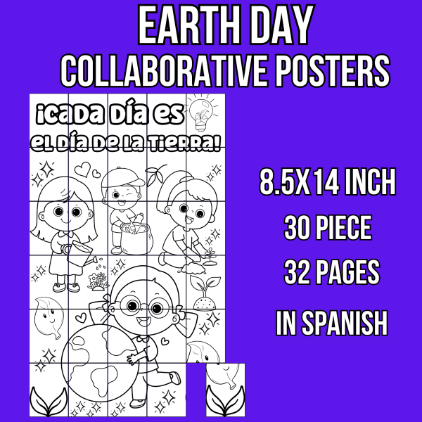 Earth Day Collaborative Poster Art Coloring Pages in Spanish-8.5x14 ...