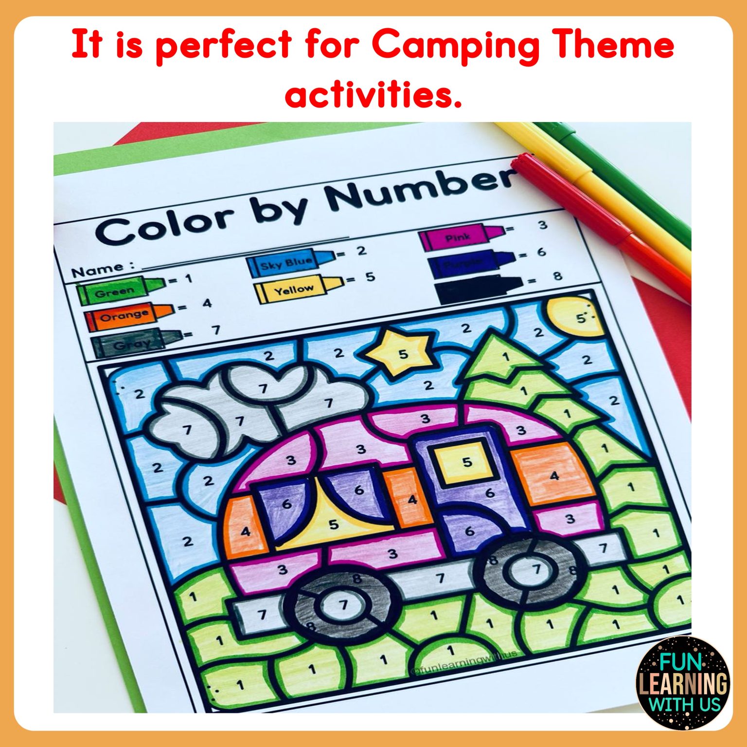 Camping Color by Number 1 to 20 Math Worksheet | Summer Subitizing ...