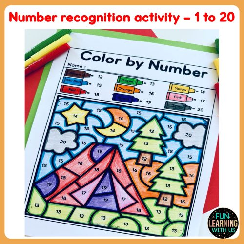 Camping Color by Number 1 to 20 Math Worksheet | Summer Subitizing ...