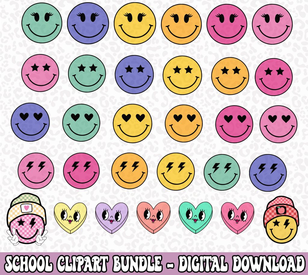 Retro School Clipart Bundle, Teacher Clipart Education Bundle - Made By ...